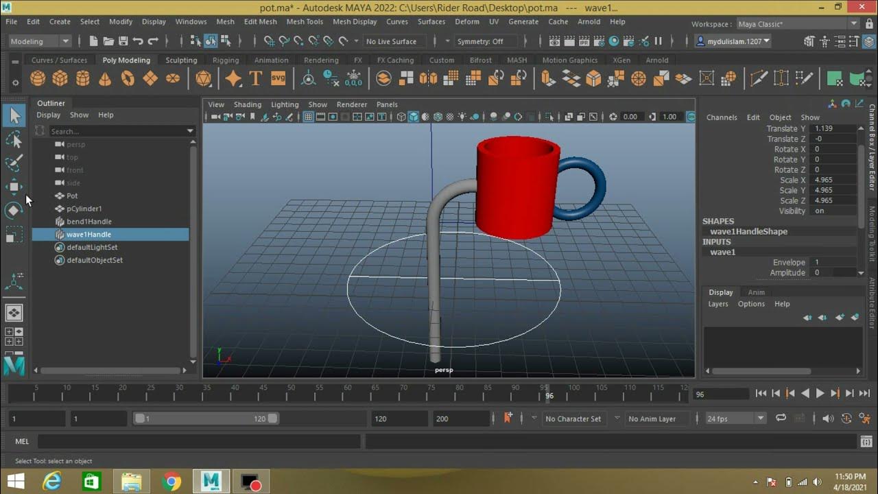 How to create water/Liquid pouring effect with Maya 2022 Bend & wave ...