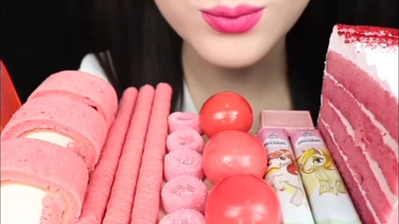 [REVERSED]: ASMR PINK DESSERTS CANDY_ EATING SOUNDS MUKBANG #asmr # ...