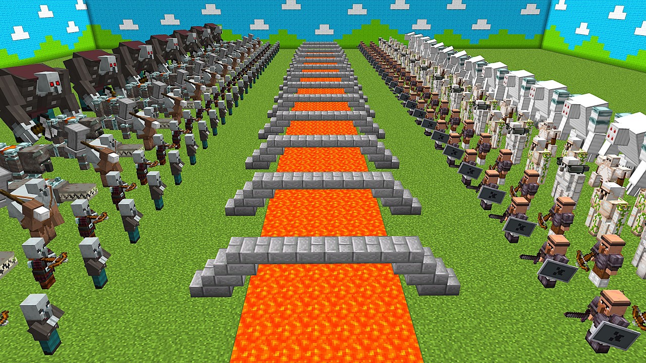 Battle Between Army Villagers vs Army Pillagers Over Lava [Minecraft ...