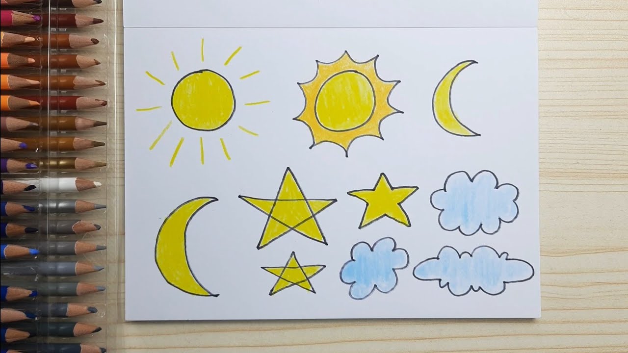 Easy Drawing Objects in the Sky (SUN, MOON, STAR, CLOUD) - YouTube