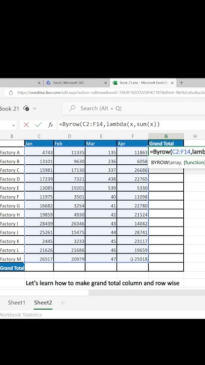 How to Use Byrow and Bycol functions for Grand Total - YouTube