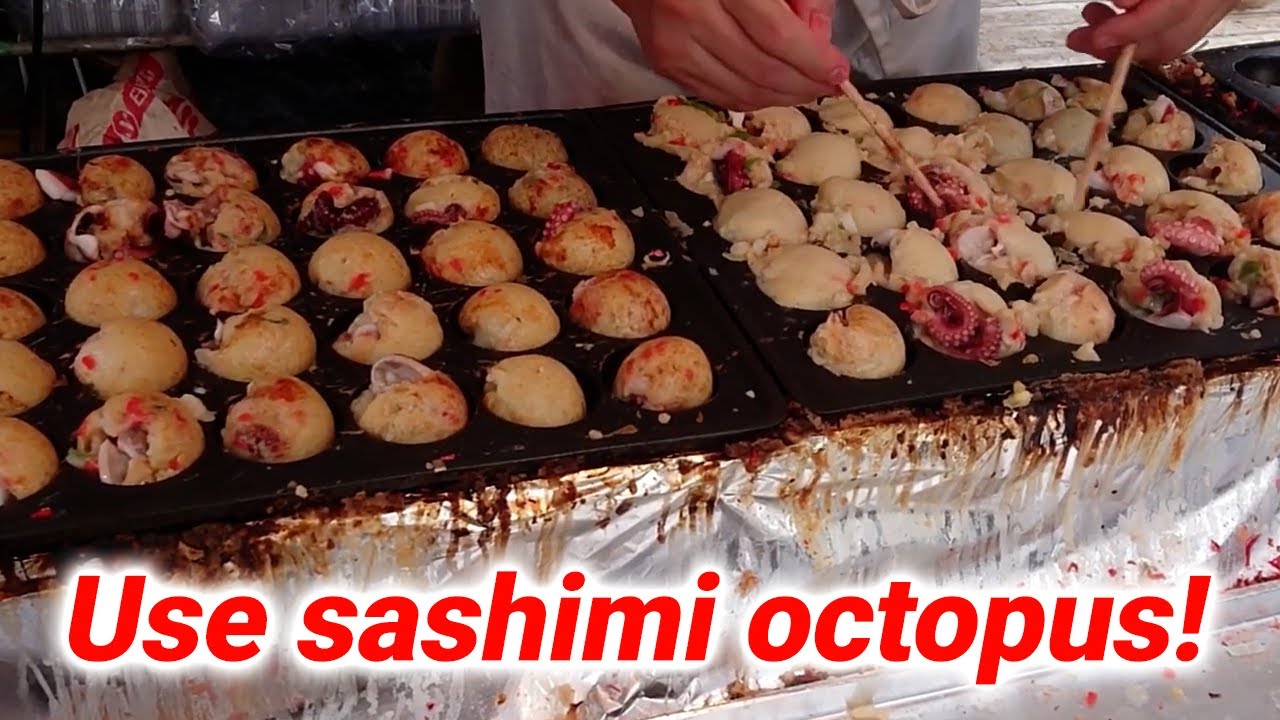 【Japanese street food】 Takoyaki made with a large sashimi octopus found ...