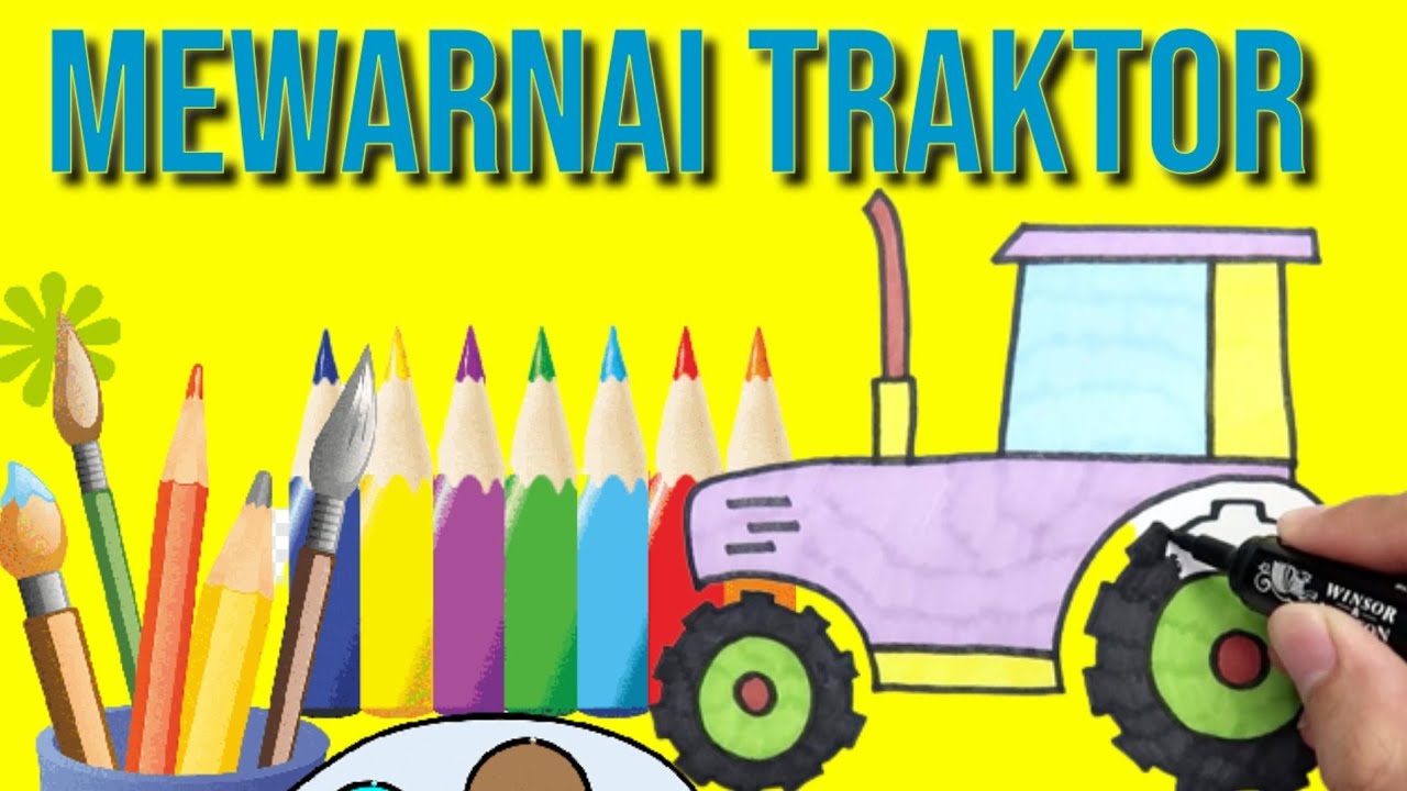 Mewarnai bentuk traktor | ada warna merah, kuning, hijau,biru - YouTube