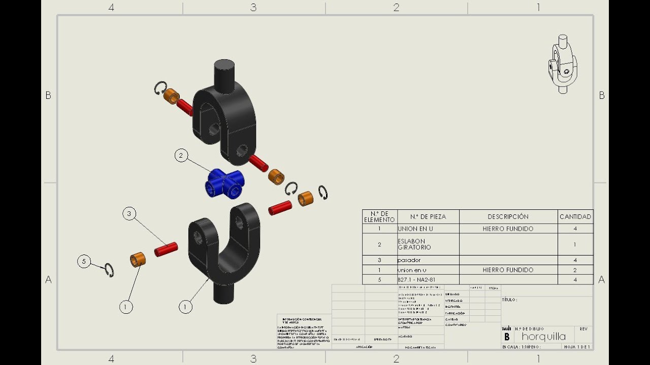 Horquilla PIEZAS ensamble y plano en SOLIDWORKS - YouTube