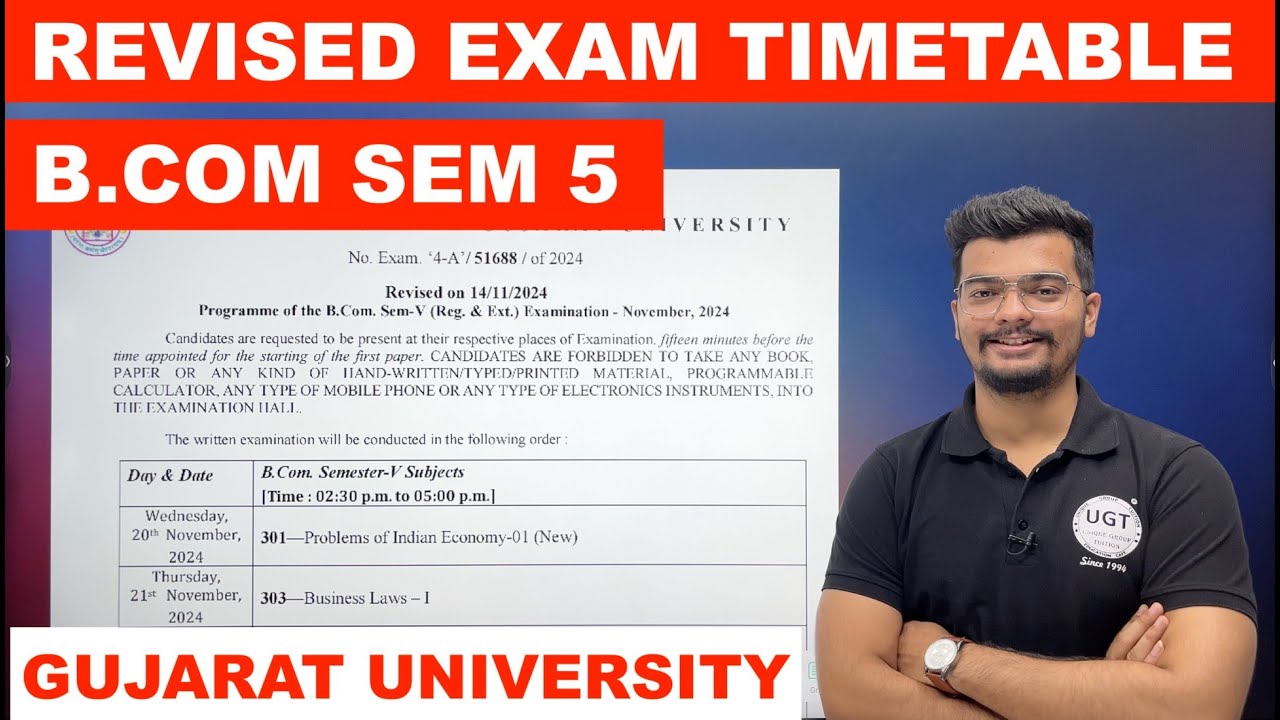Bcom Sem 5 | Revised Exam Time Table 2024 | Gujarat University | UGT - YouTube
