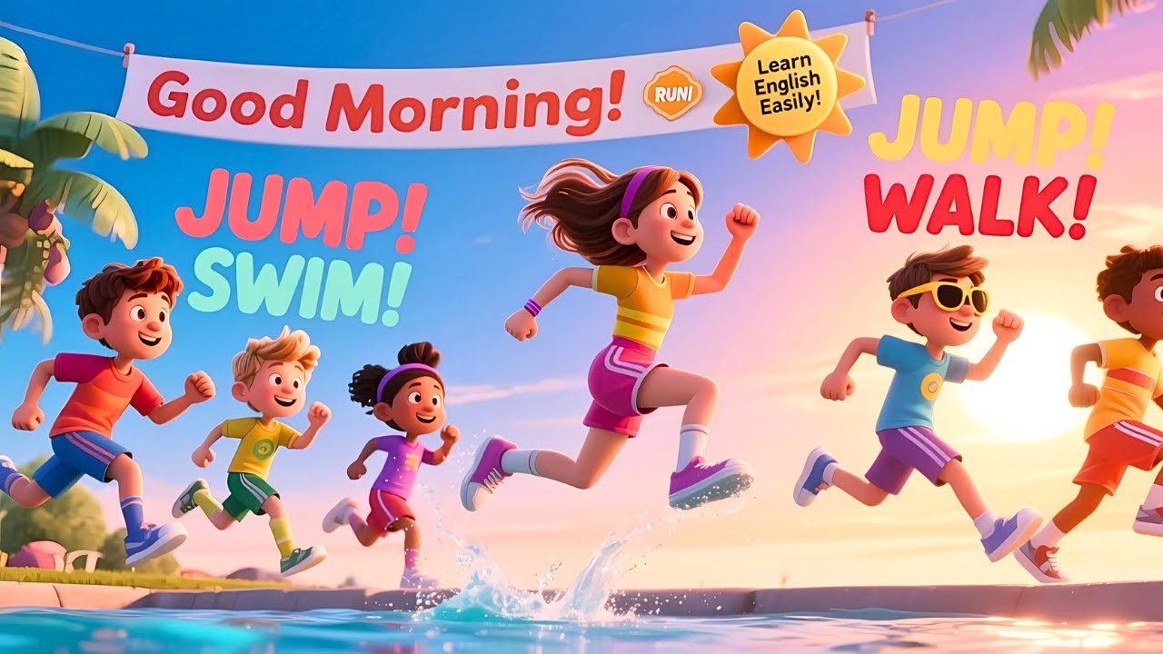 Start Your Day in English – Fun Actions: Run, Walk, Jump, Swim! - YouTube