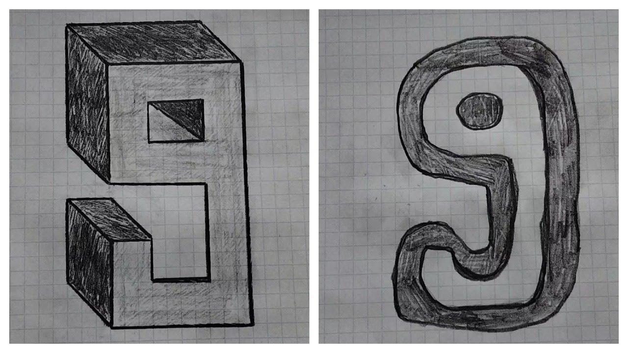 how to draw number 8 in 3D? Number "NINE" 3D. drawing number 9. 3d ...