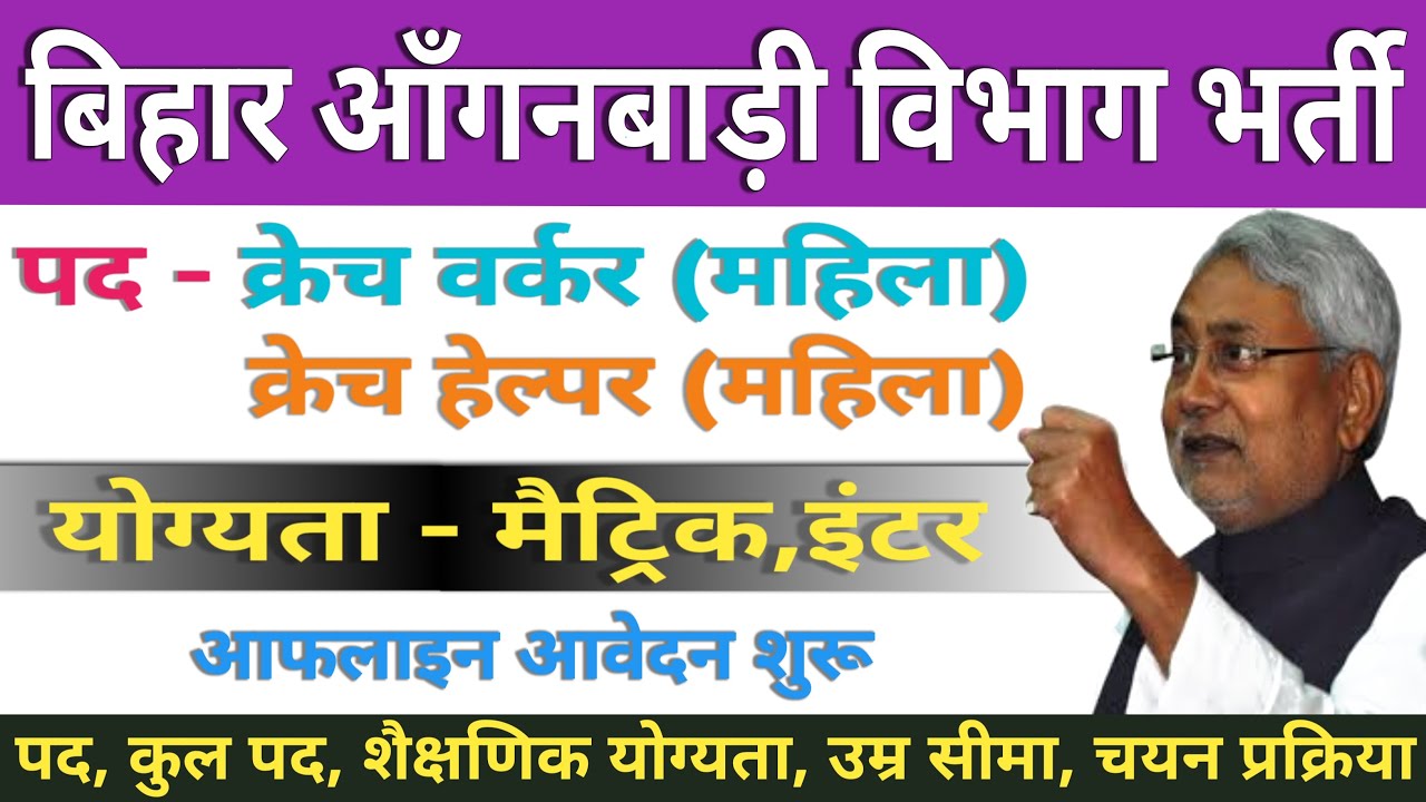 Bihar ICDS Vacancy||बिहार आंगनबाड़ी विभाग भर्ती||Bihar Creche Worker ...
