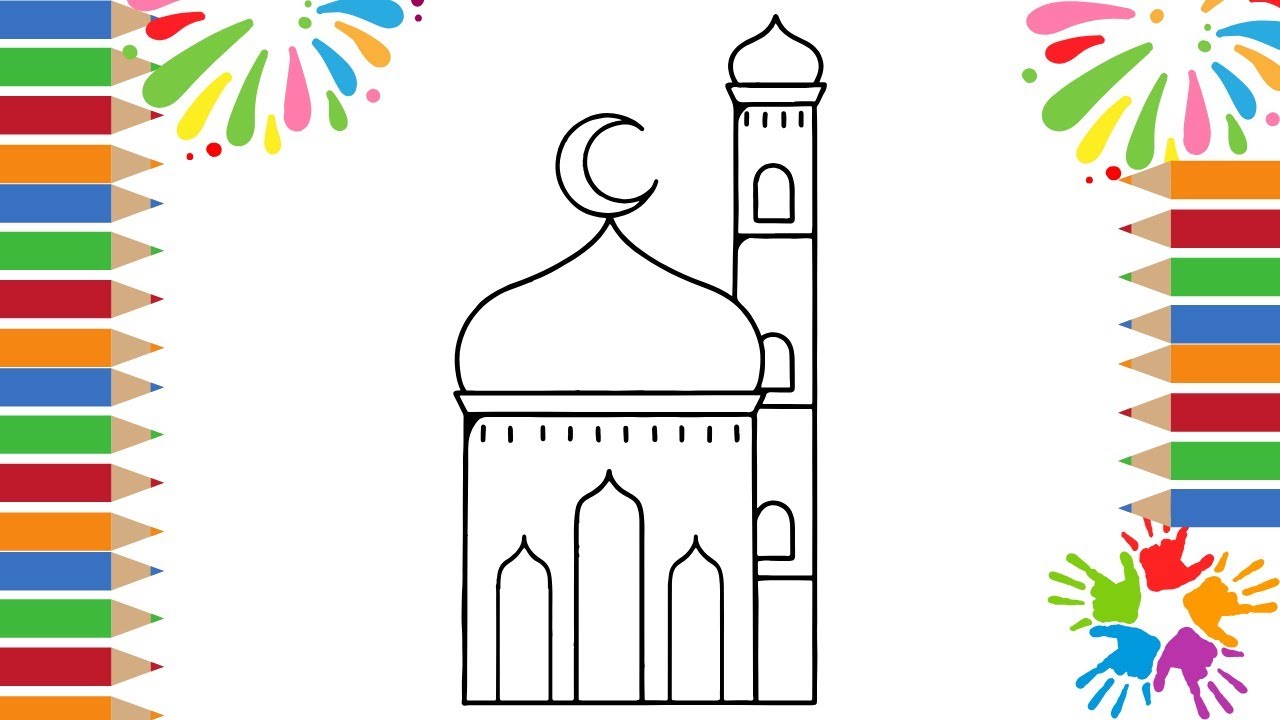 How to draw a mosque | How to Draw Ramadan pictures | Masjid drawing ...