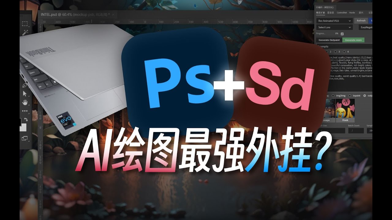 一秒打通PS+SD！AI功能免费“平替”，还支持ControlNet？Auto Stable Diffusion Photoshop插件教程，释放轻薄本AI潜力 - YouTube