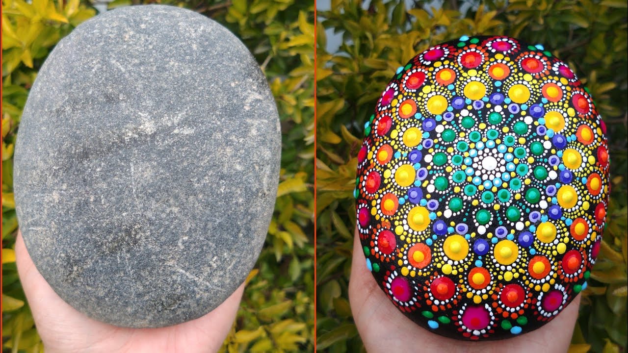 Dot mandala on stone/pebble #17 by shwetaart03 - YouTube