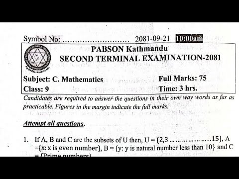 Latest Class 9 PABSON Math Question 2081 - YouTube