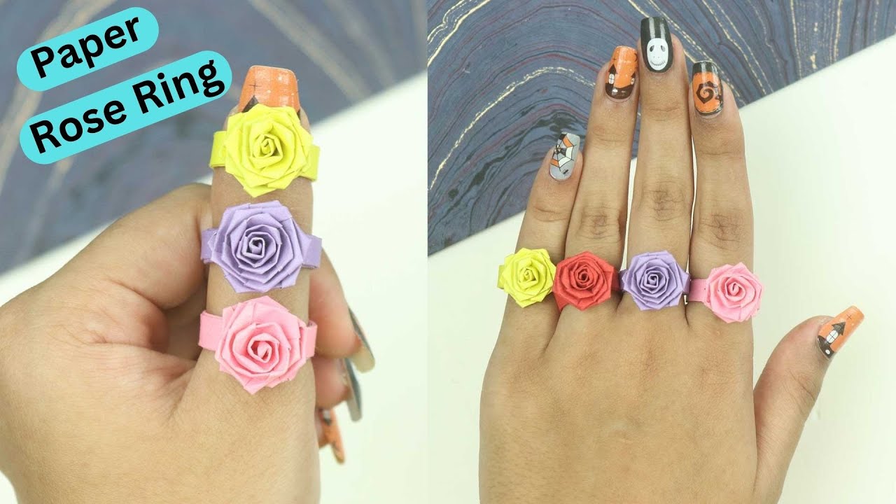 How to make paper ring | Rose ring with paper | How to make flower ring ...