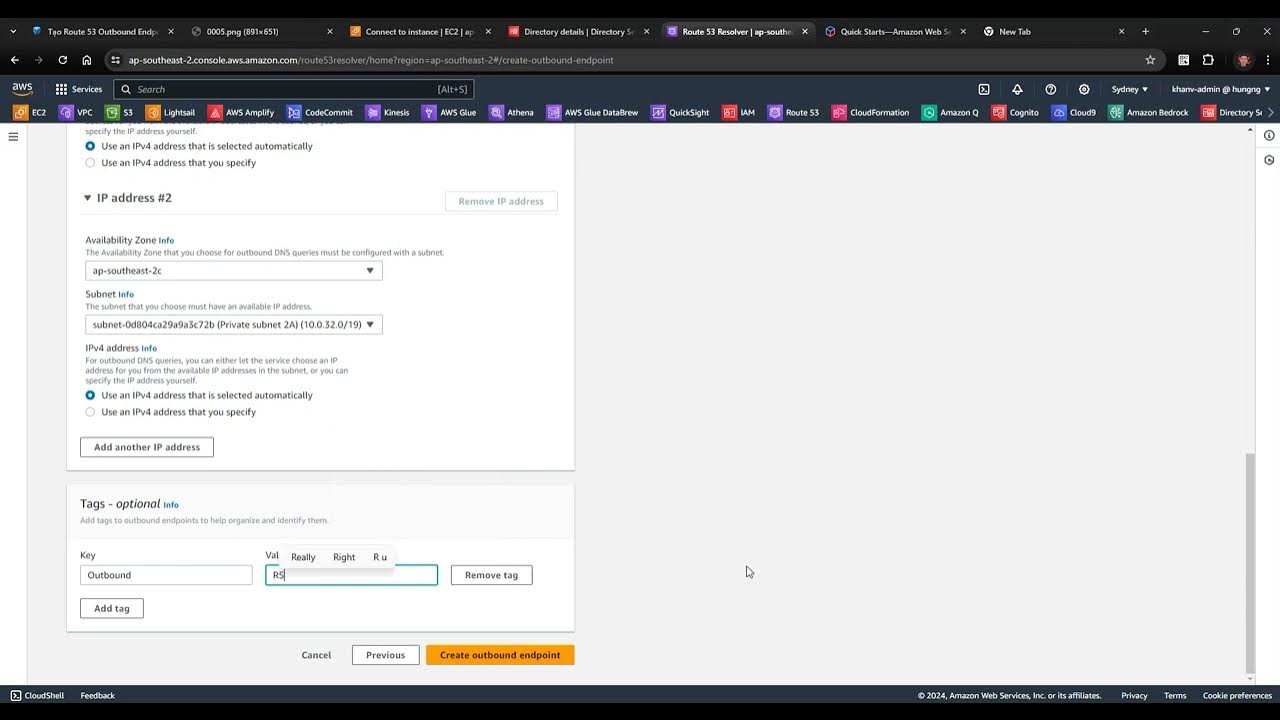 Module 02-Lab10-05.1 - Create Route 53 Outbound Endpoint - YouTube