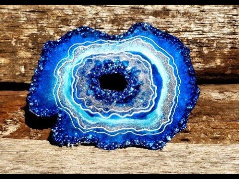 Blue & silver resin free form geode - YouTube