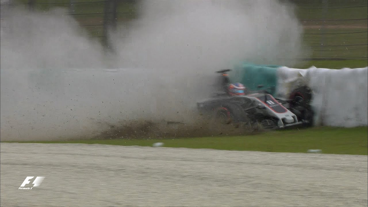Drain Cover Pitches Grosjean into High-Speed Crash | F1 Most Dramatic ...