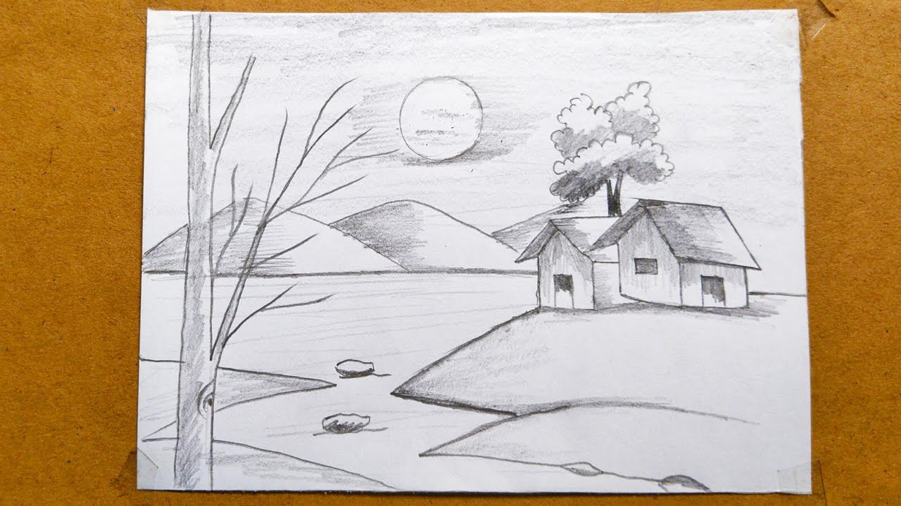 how to draw easy scenery//how to draw simple scenery for beginners ...