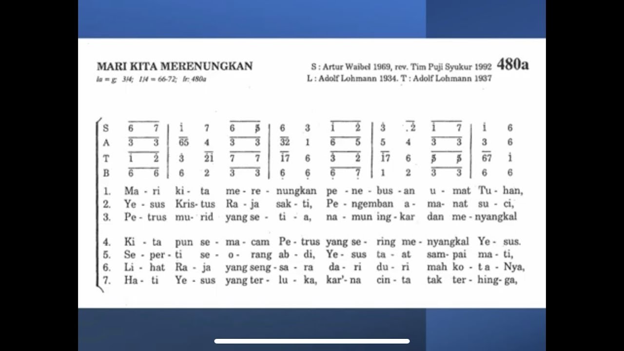 Mari Kita Merenungkan (PS. 480a) - notasi Alto - YouTube