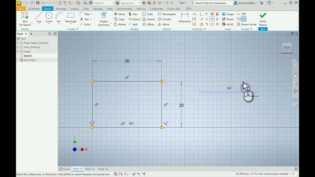 Autodesk Inventor - Introductie sketch constraints - sketch dimensions - YouTube