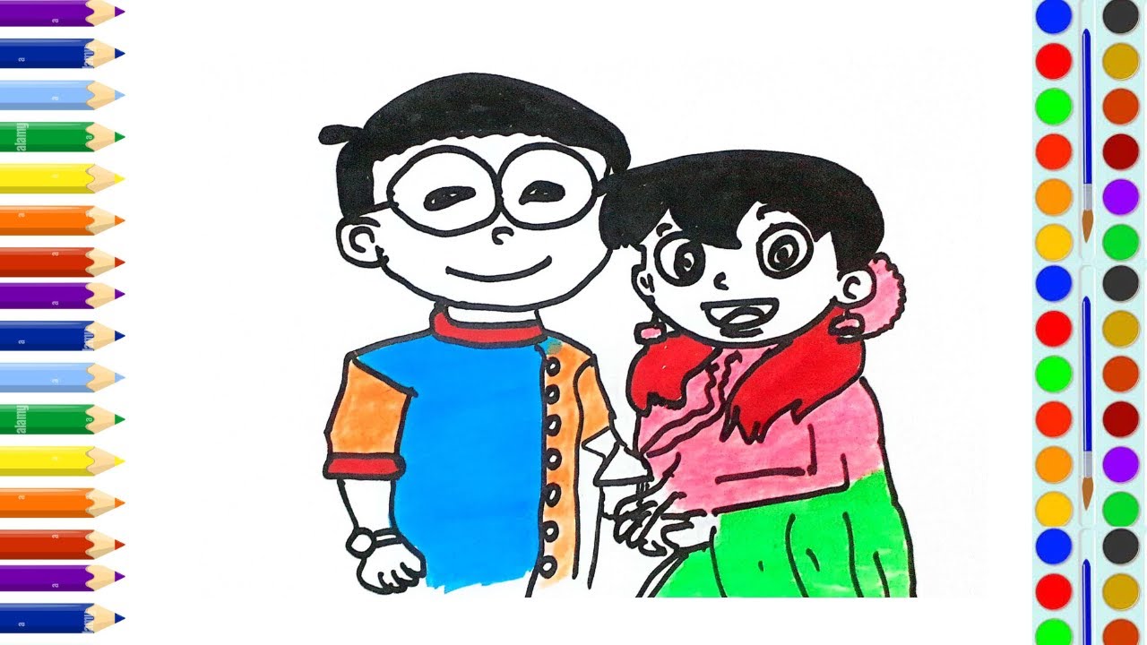 How To Drawing Nobita And Shizuka From Doraemon || Easy Nobita And ...