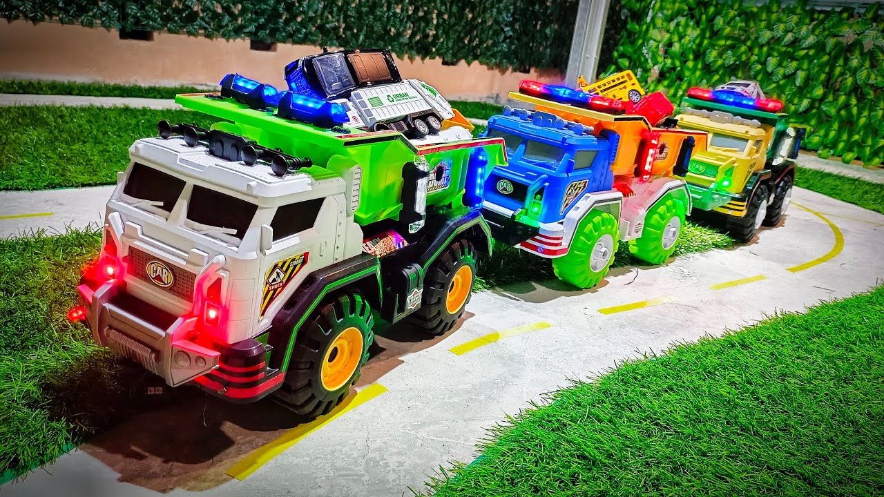 mobil truk gandeng konvoi angkut mobil miniatur, ada excavator, loader ...