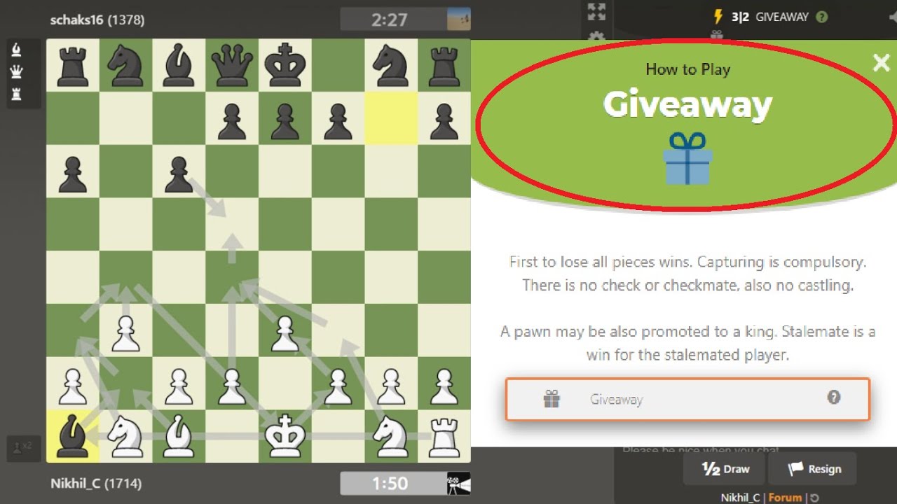 GIVEAWAY CHESS or ANTICHESS Playing for the first time in chess.com ...