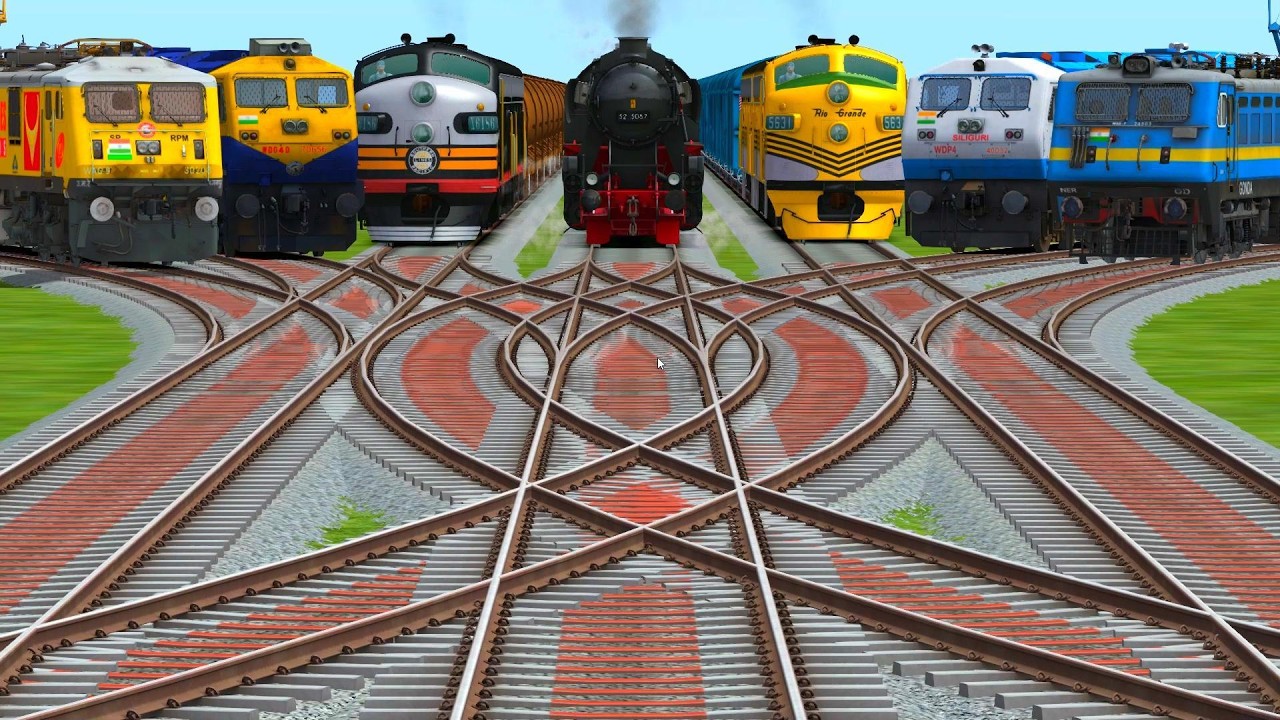 🔆Seven Trains Crossing At Bumpy Curves Tracks | Curved Railroad ...