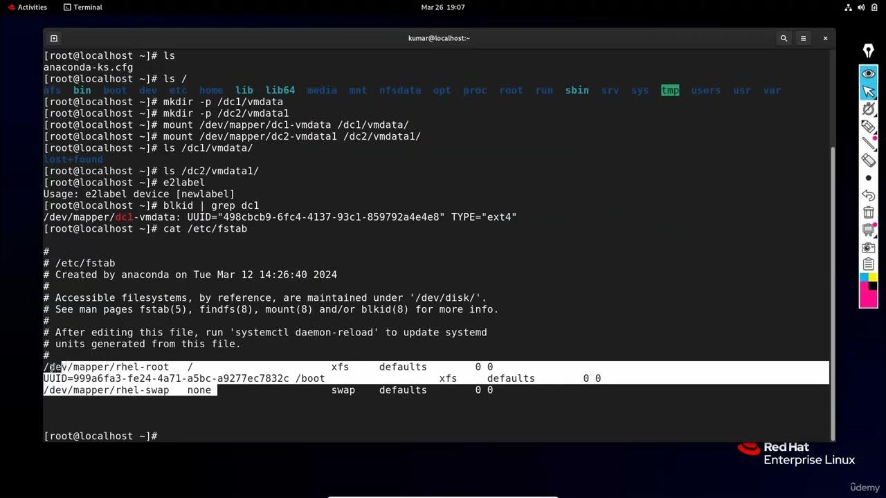 45 Create, mount, unmount, and use vfat, ext4, and xfs file systems - YouTube