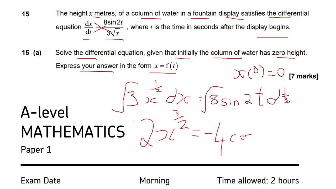 A Level Pure Maths 1st Order Separable Differential Equation A2 Pure Maths AQA EDEXCEL OCR OCR ...