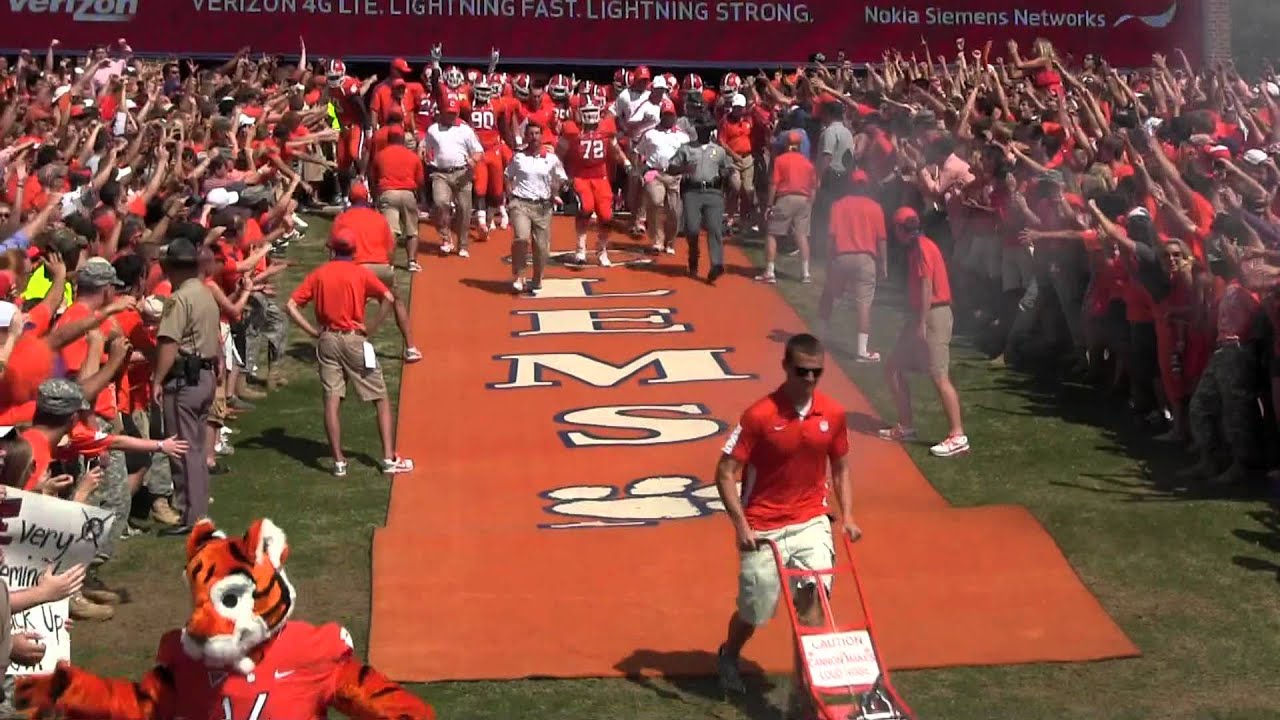 Clemson Tigers running down the hill - YouTube