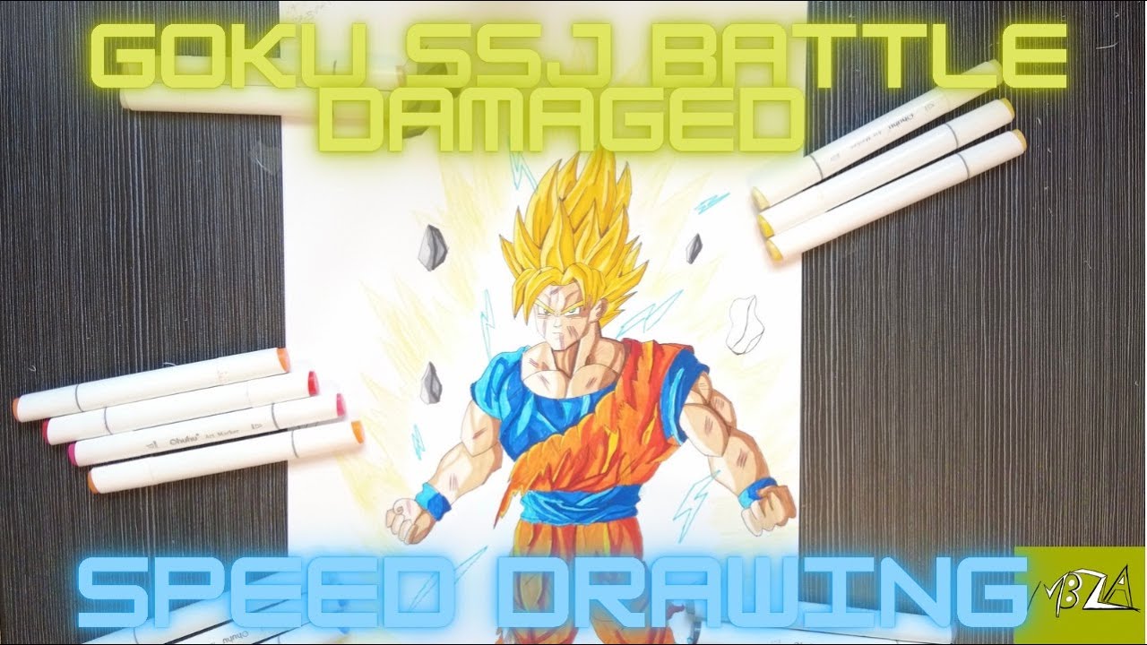 Drawing Goku Super Saiyan Battle Damaged | Speed Drawing | Dragon Ball ...