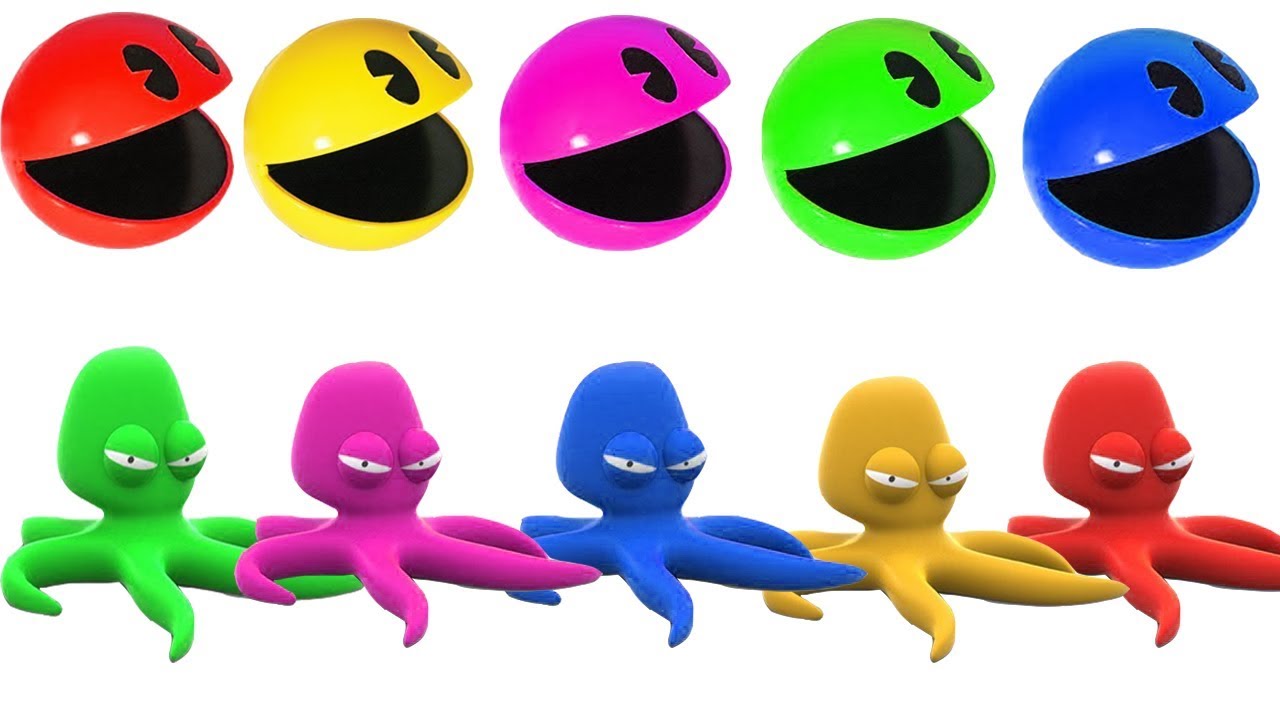 Learn Colors with Pacman 3D vs Octopus Animal Finger Family Nursery ...