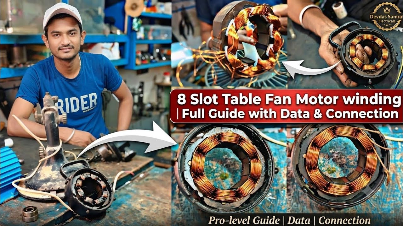 "8 Slot Table Fan Motor winding Full Guide with Data & Connection ...