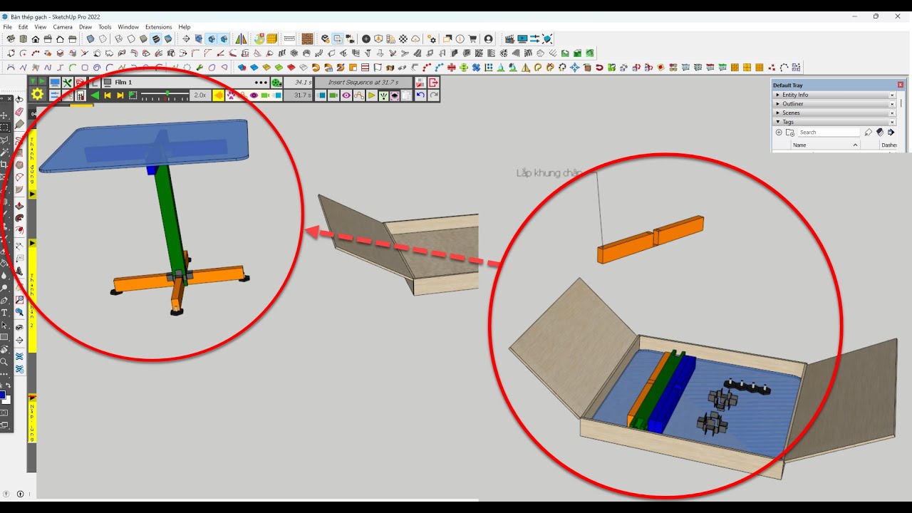 Chuyển động lắp ráp bàn kính với Fredo6 Animator trong Sketchup - YouTube