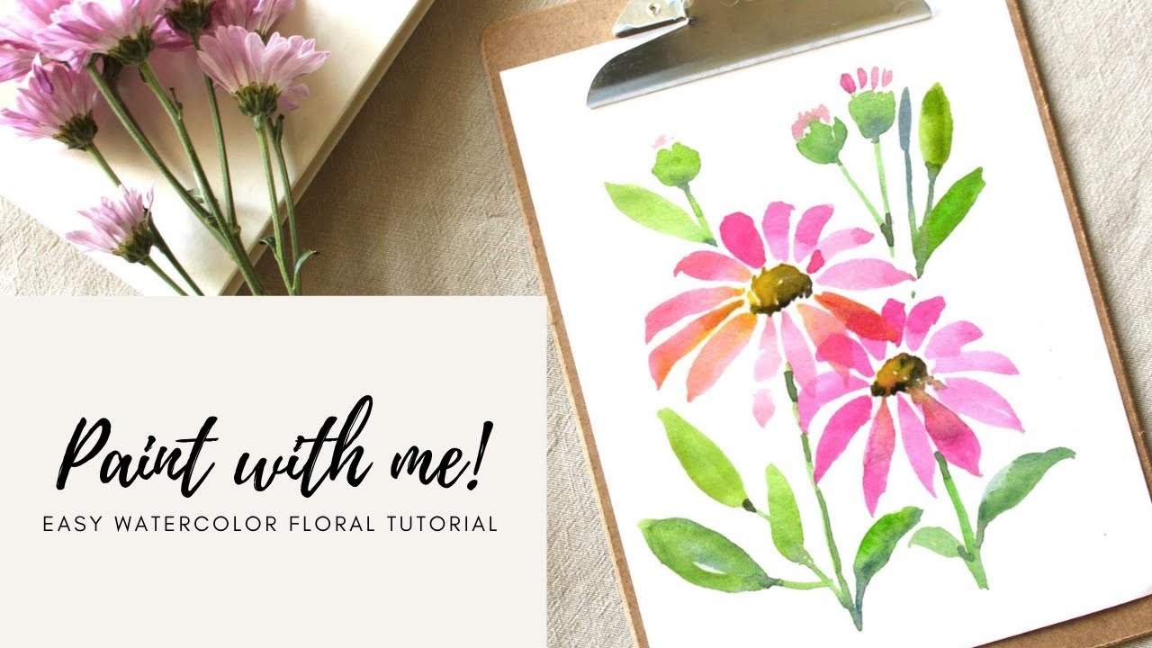 Watercolor painting |Easy watercolor cone flowers|Step by step flowers ...