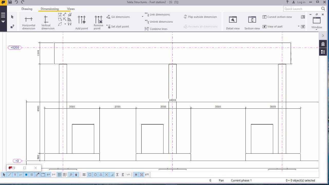 Fuel Station Structure 2D Drawing Creation in Tekla Structures - YouTube