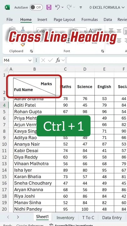How to Cross Out Text in Excel Headings Using the Border Trick Ctrl + 1 ...