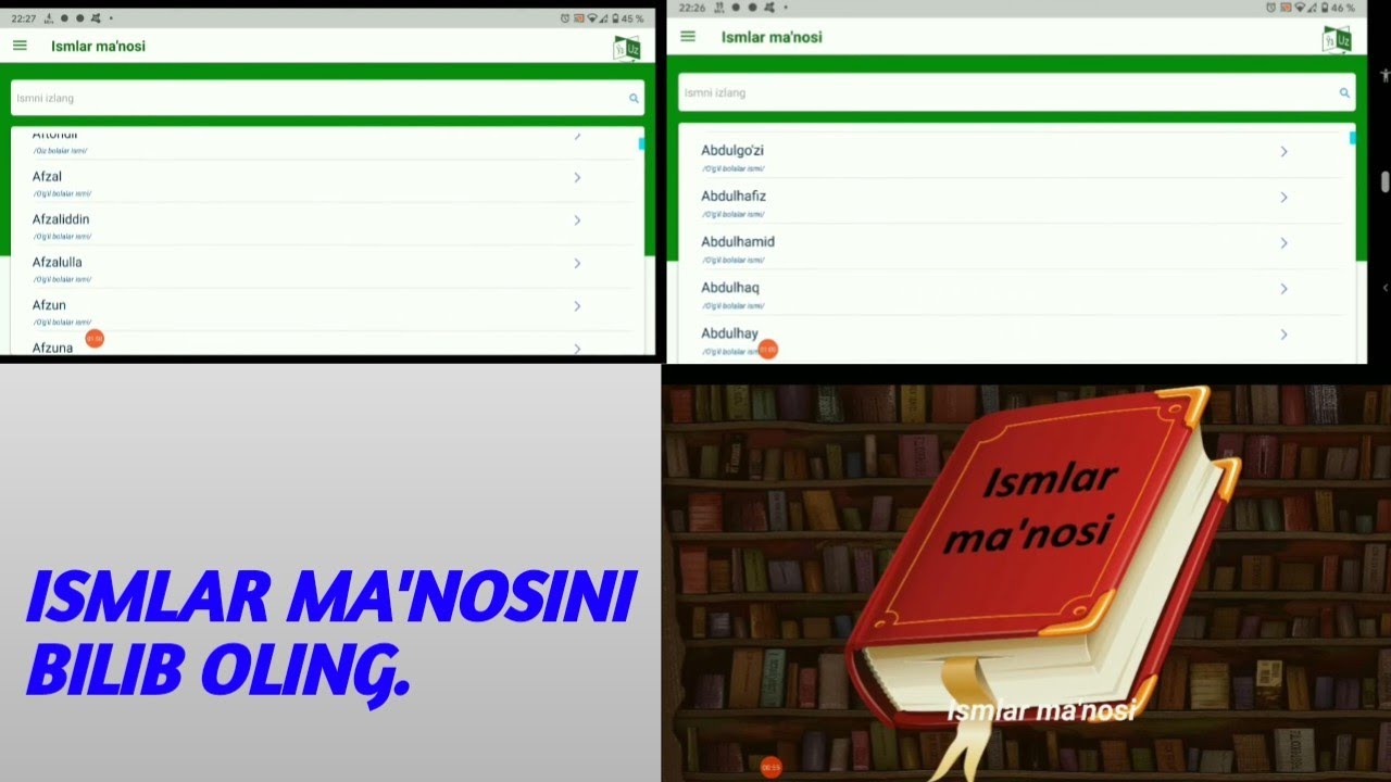 ISMLARNI MA'NOSINI BILISH UCHUN ISMLAR MA'NOSI PRAGRAMMASINI YUKLAB ...