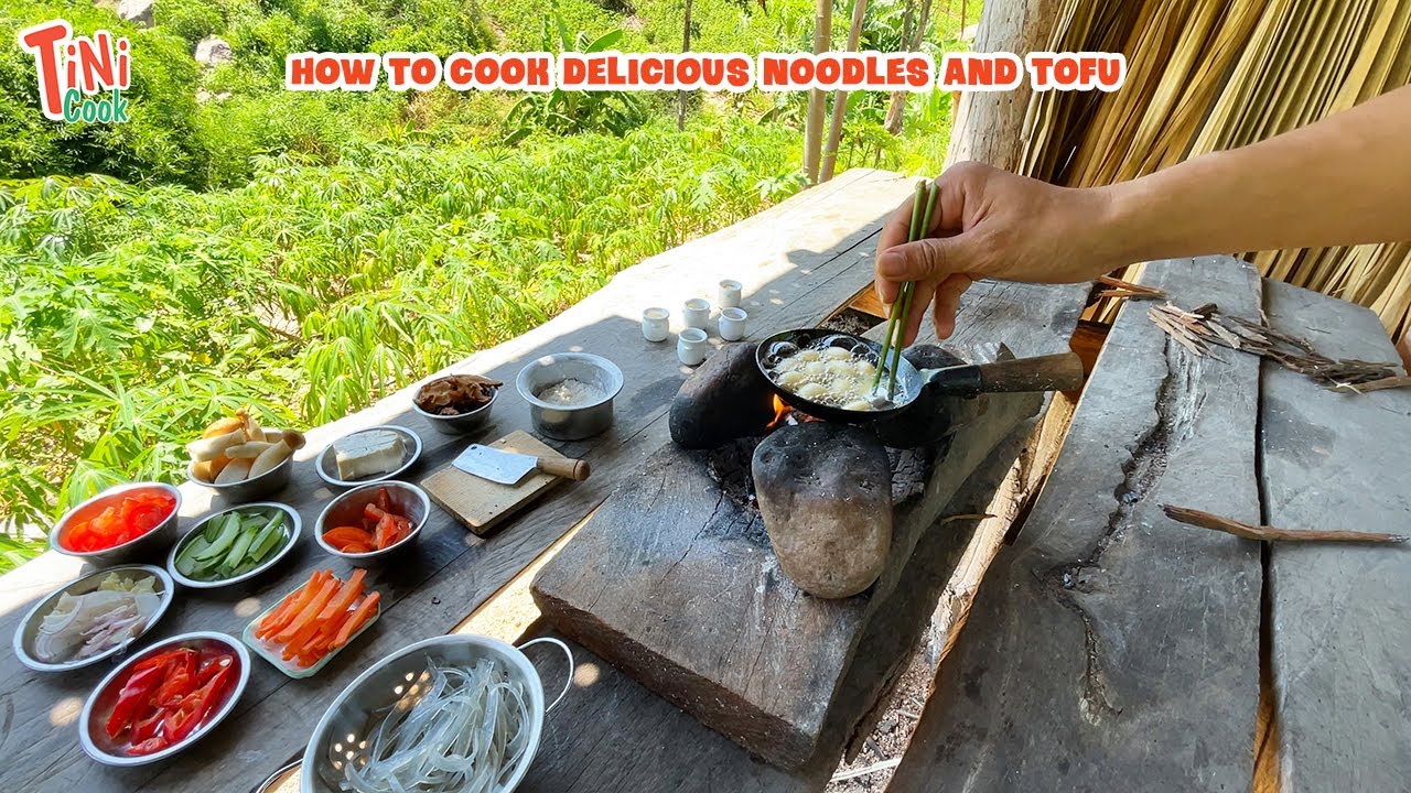 Delicious Tofu fried noodles recipe | Tini cooking in nature - YouTube