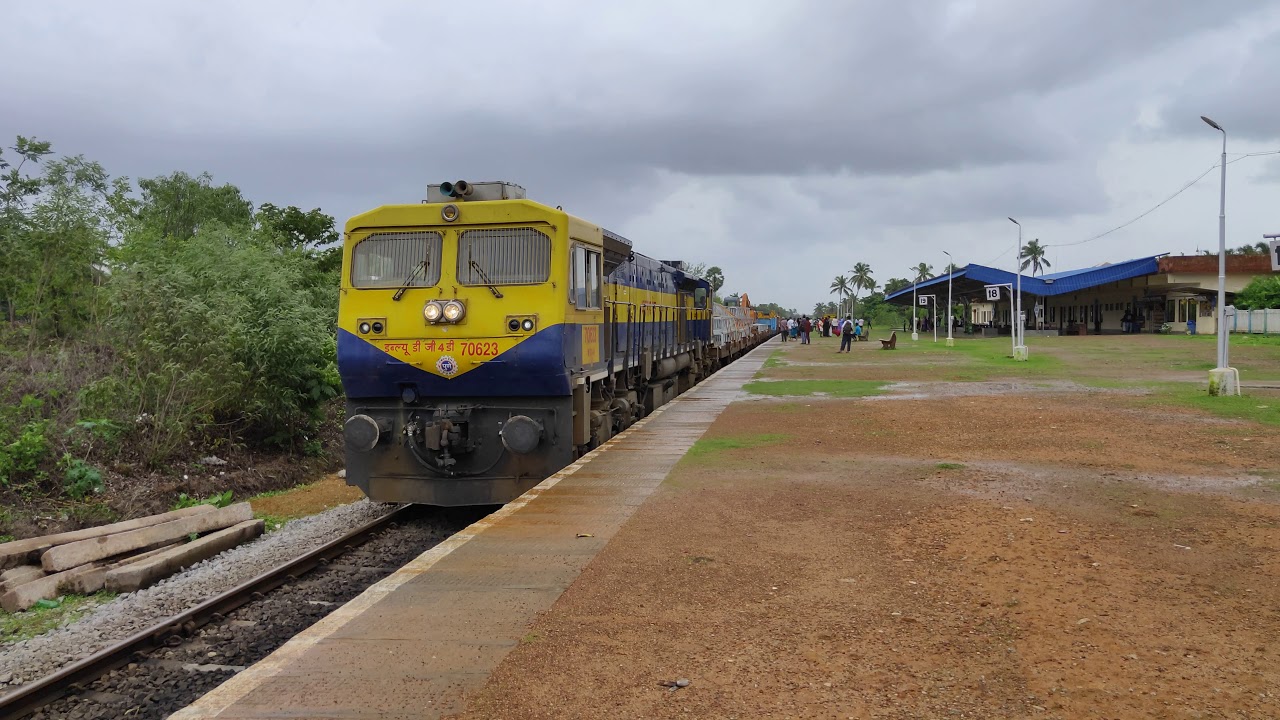 Konkan Railway | Small Freight with OHE Poles | Electrification ...