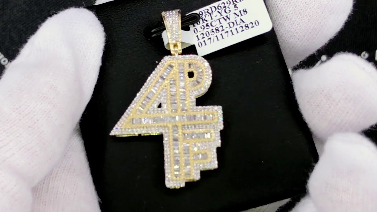 4PF 4 Pockets Full Baguette Diamond Pendant .95cttw 10K Yellow Gold ...