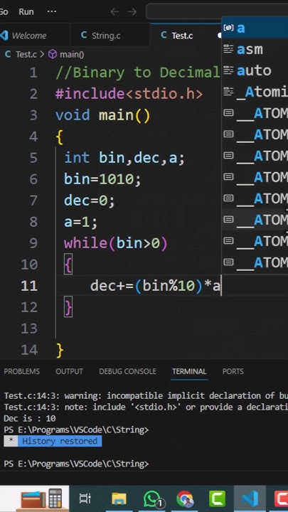 Binary to Decimal Conversion in C Language (Mostly asked in Interview ...