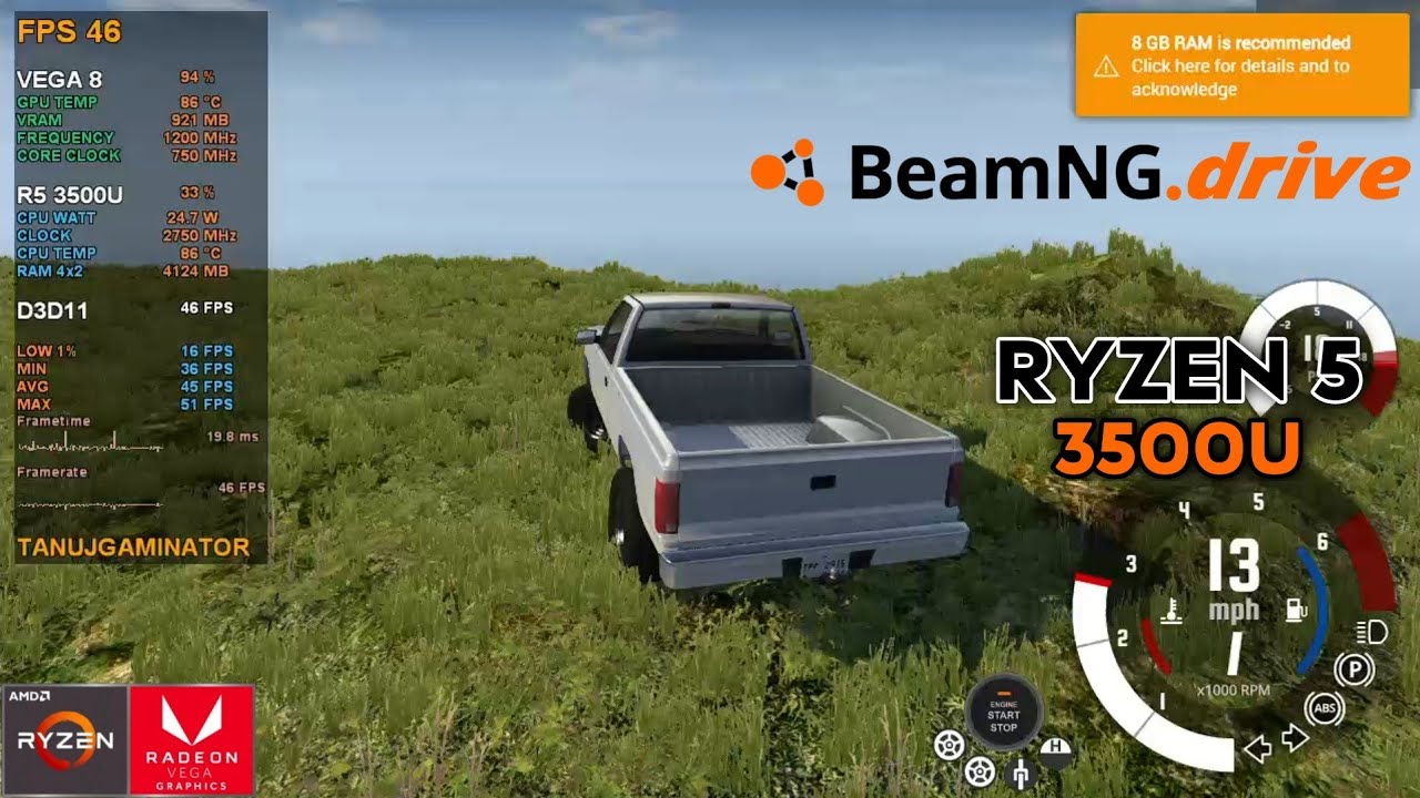 BEAMNG DRIVE | AMD RYZEN 5 3500U | 8GB RAM | VEGA 8 | BENCHMARK - YouTube