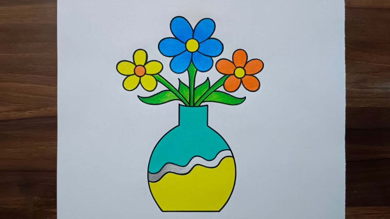 Flower Pot Drawing / Simple Flower Pot Drawing / Easy Flower Vase ...