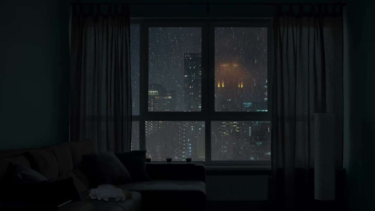 Rainy Night Looking Out Window Outside the City - Rain Sounds for Deep ...