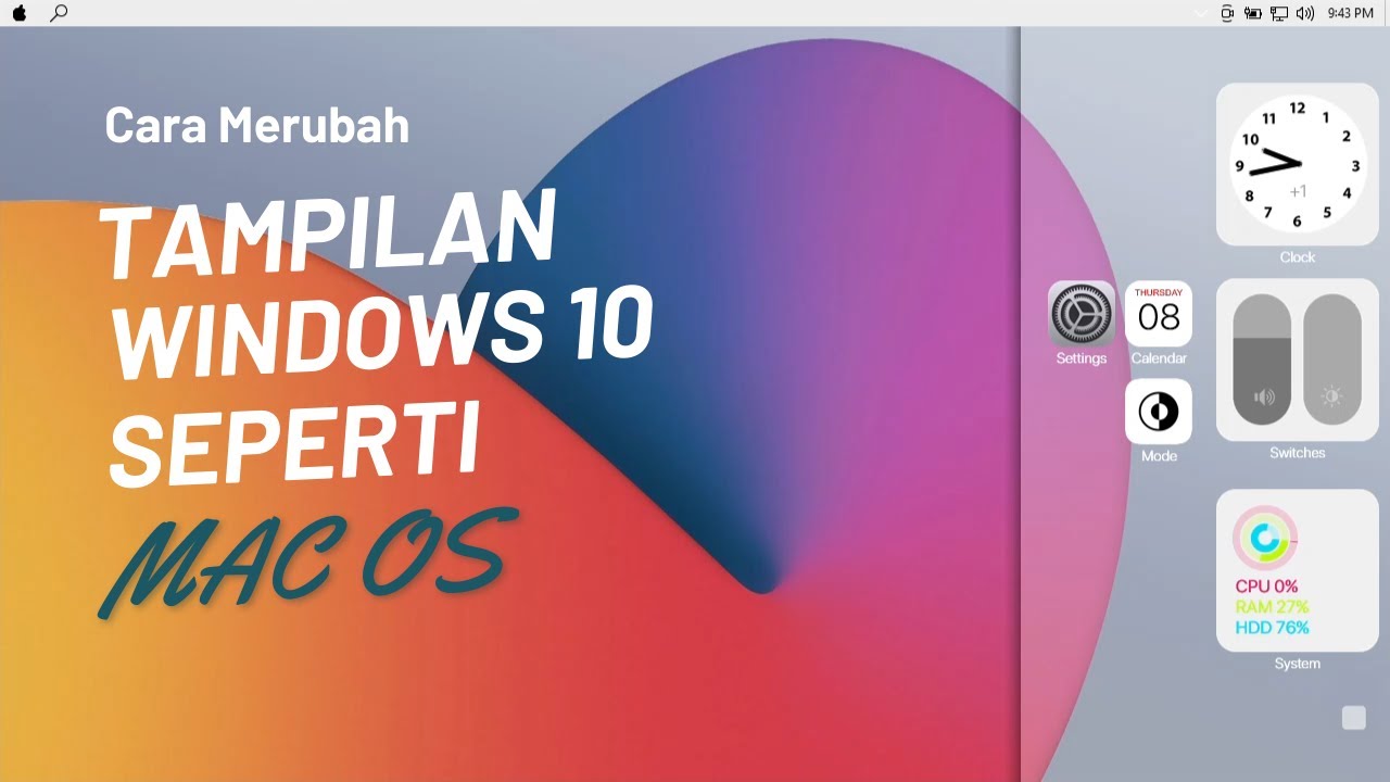 Cara merubah tampilan windows 10 menjadi seperti MAC OS - YouTube