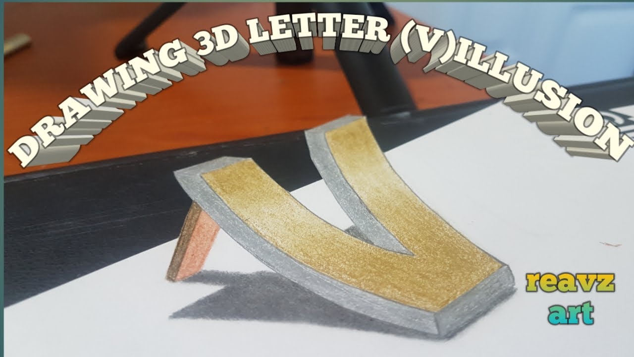 DRAWING 3D LETTER (V)ILLUSION - YouTube