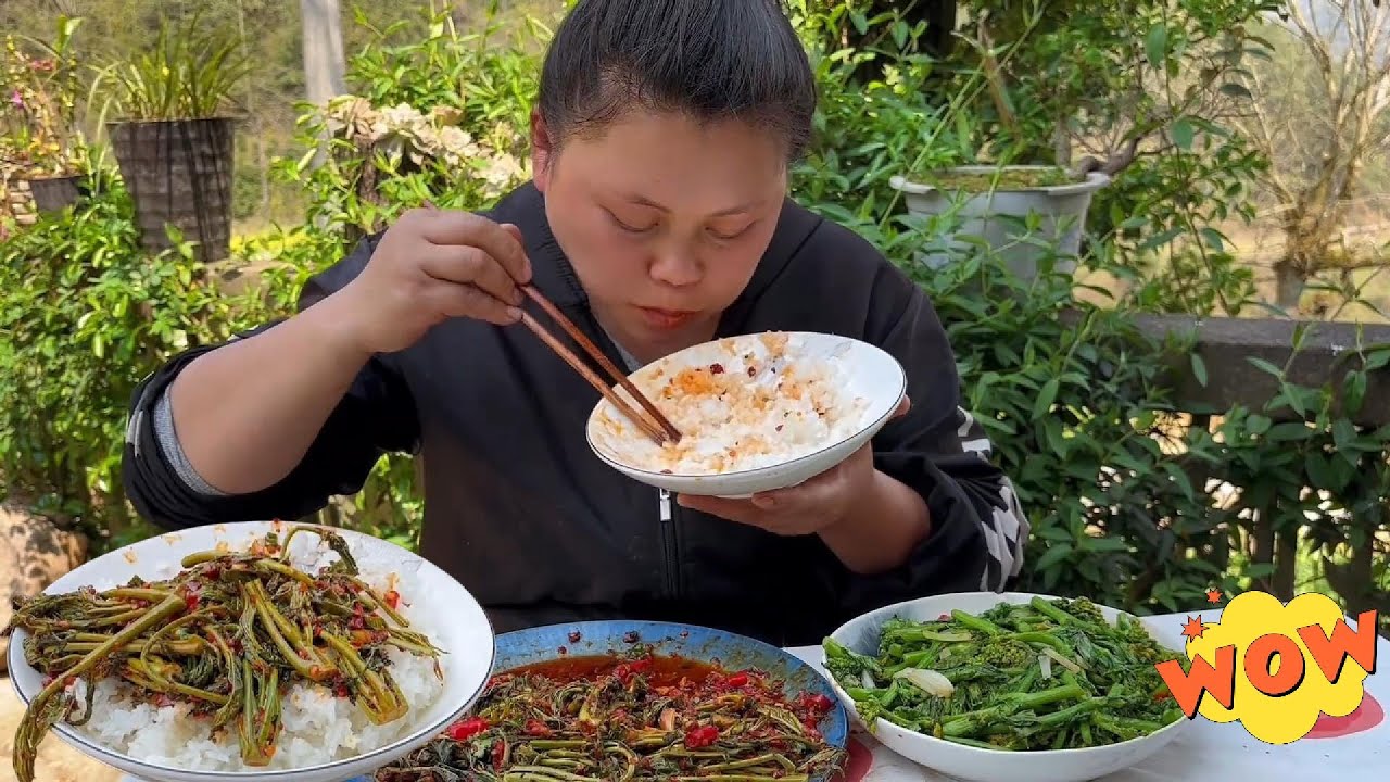 Village Girl Foraging Spring Shoots and Making a Tasty Village Dish ...