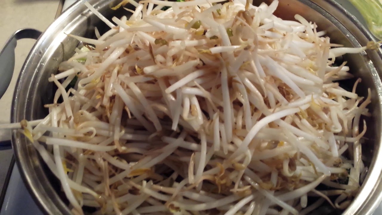 Cooking bean sprouts with other vegetables carrots and broccoli ♡ so ...