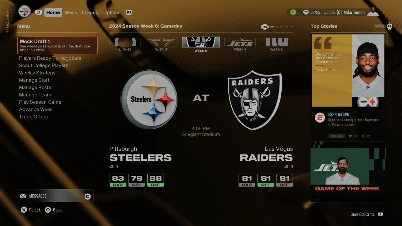 Madden 25 Franchise Slider Test | Steelers vs Raiders - YouTube